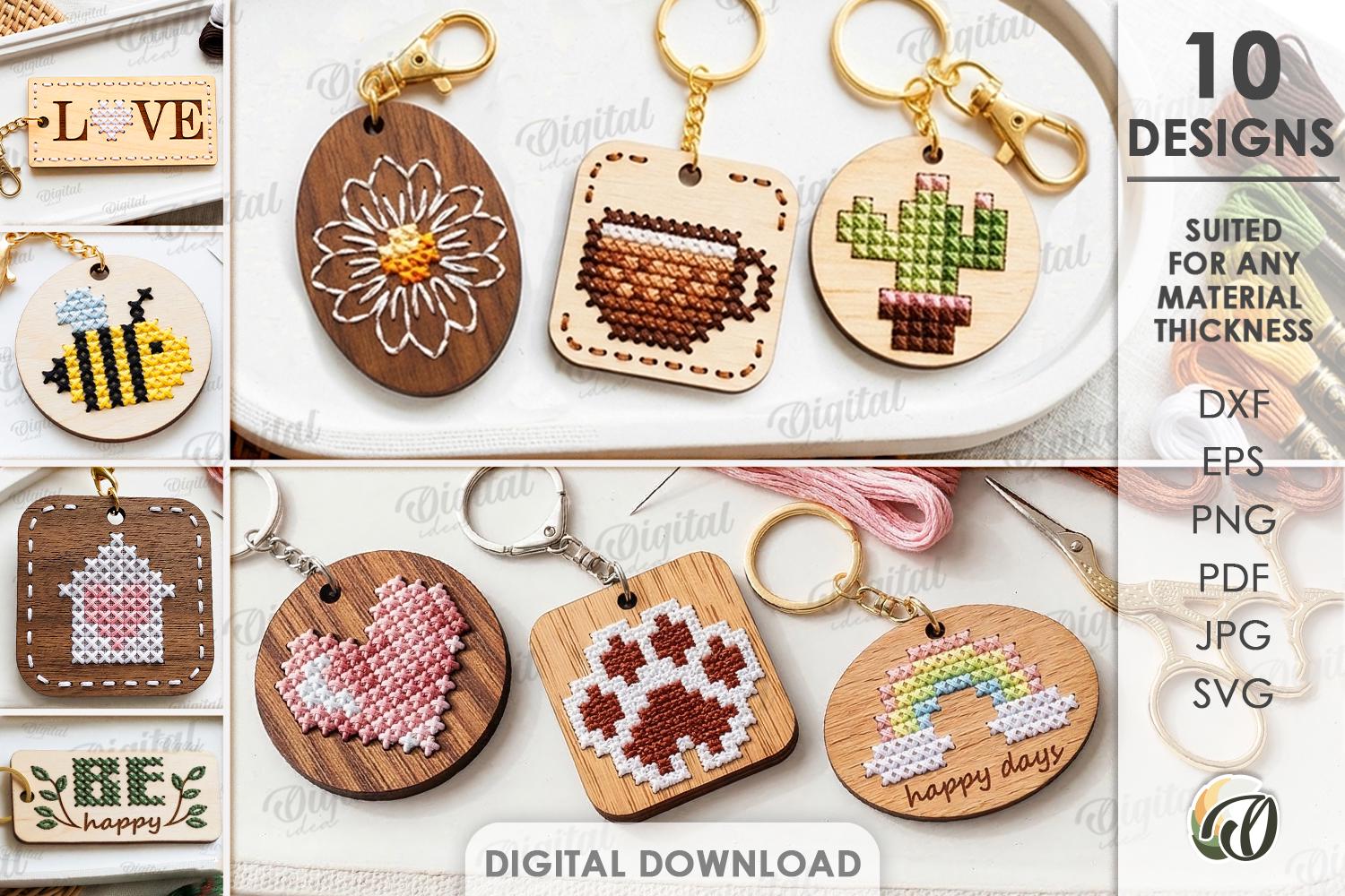 Embroidery Keychains Bundle, Embroidery Blank Laser Cut Files, Wooden ...