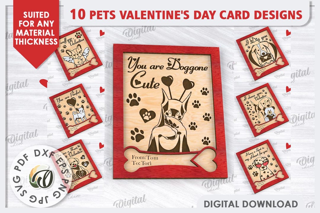3D Pets Valentine's Day Cards Bundle, Valentine Personalized Card Laser ...