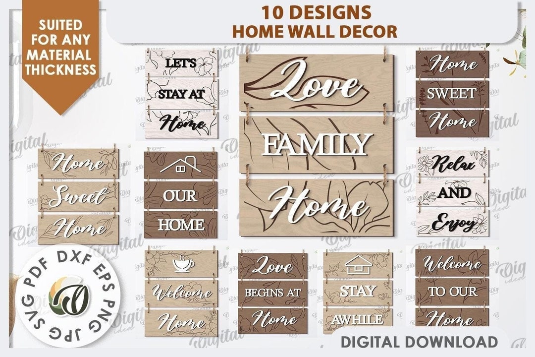 3D Home Wall Decor Bundle, Floral Home Hanging Sign Laser Cut, Home ...