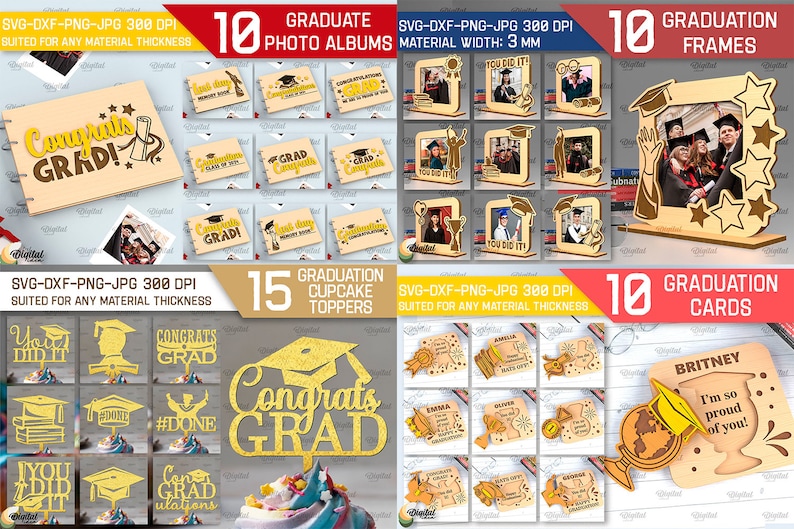 Graduation Laser Cut Mega Bundle, 105 Graduation Lasercut Deisgns, 3D ...