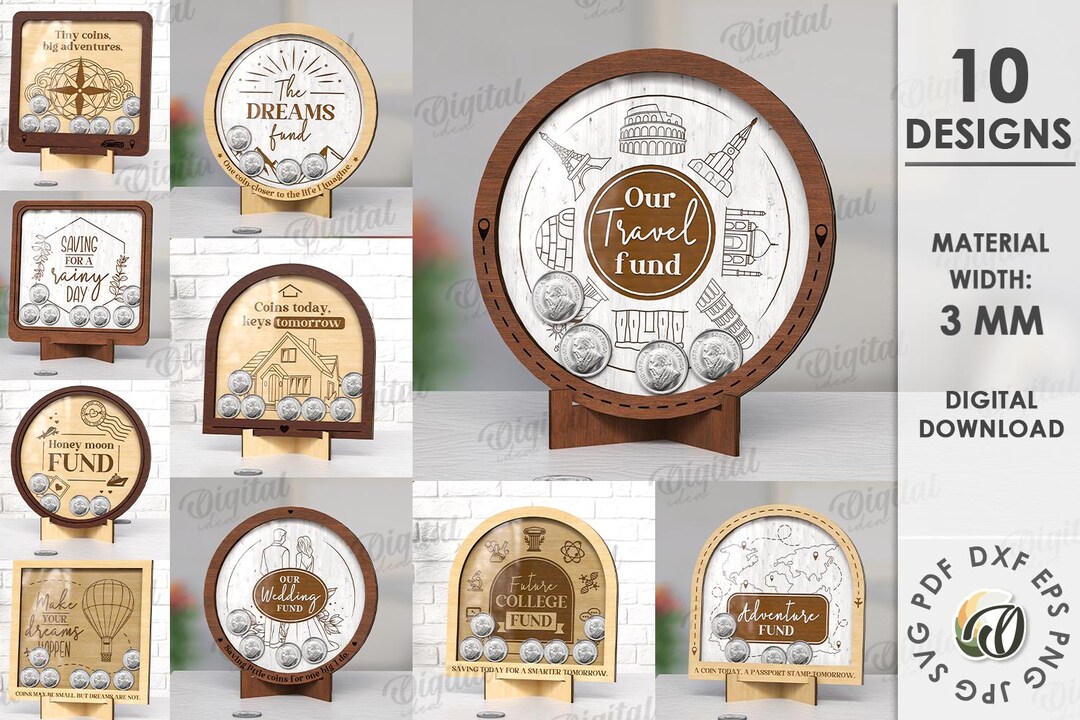 3D Coin Holder Bundle, Piggy Bank Laser Cut, Wooden Wedding Fund, Rainy ...