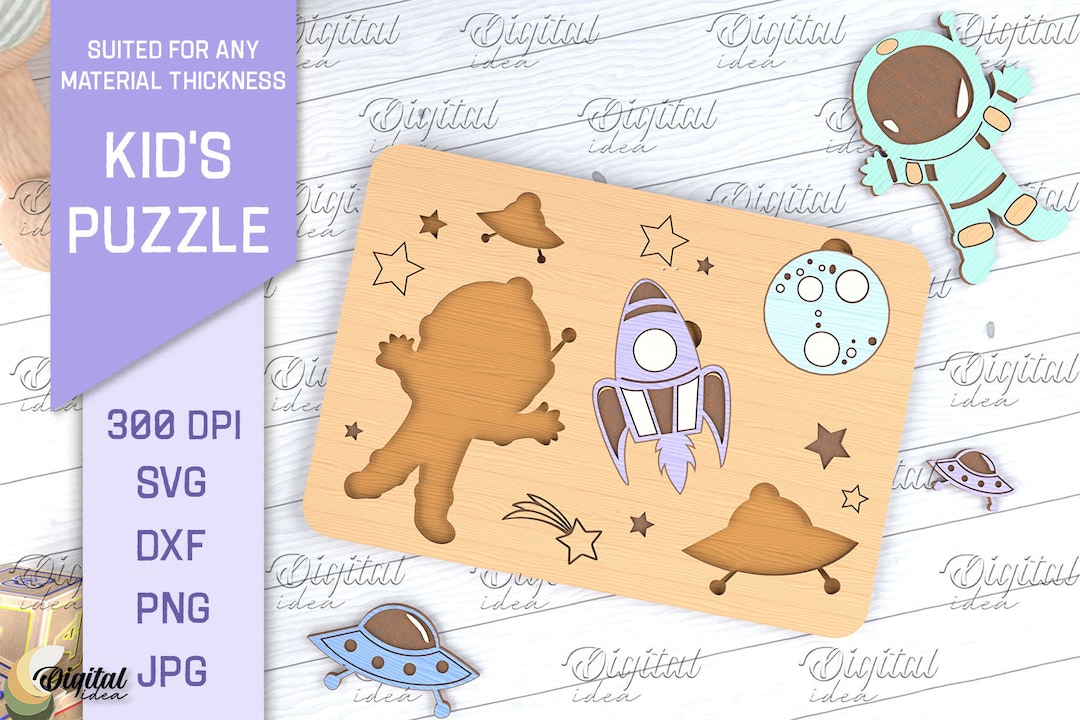 Wooden Space Puzzle, 3D Laser Cut Puzzle SVG, Kids Puzzles, Montessori ...