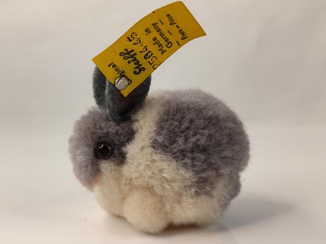Wool Steiff Rabbit Button in Ear Numbered Gray White Spotted Easter ...