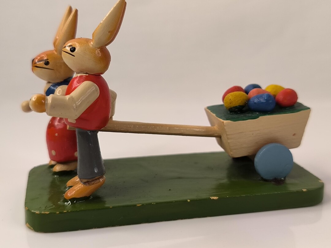 Rabbits Pulling Egg Carts Turned and Hand Painted by Esco Erzgebirge ...