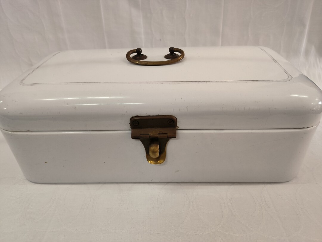 Antique White Enamel Lunch Box With Brass Hinge Large - Etsy