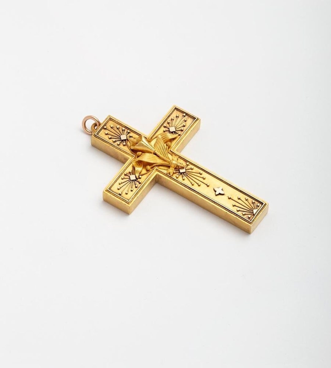 Large Gold Cross, Vintage 18k Gold Cross Pendant, 19th Century, Solid ...