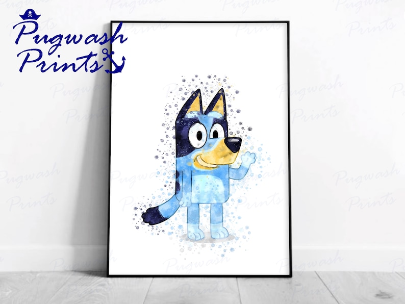 Bluey Print 'BLUEY' Character Watercolour Splash Art, Home Decor ...