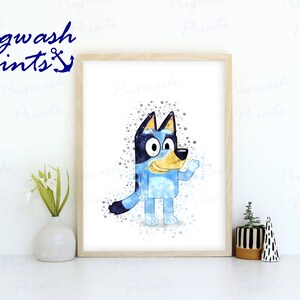 Bluey Print 'BLUEY' Character Watercolour Splash Art, Home Decor ...