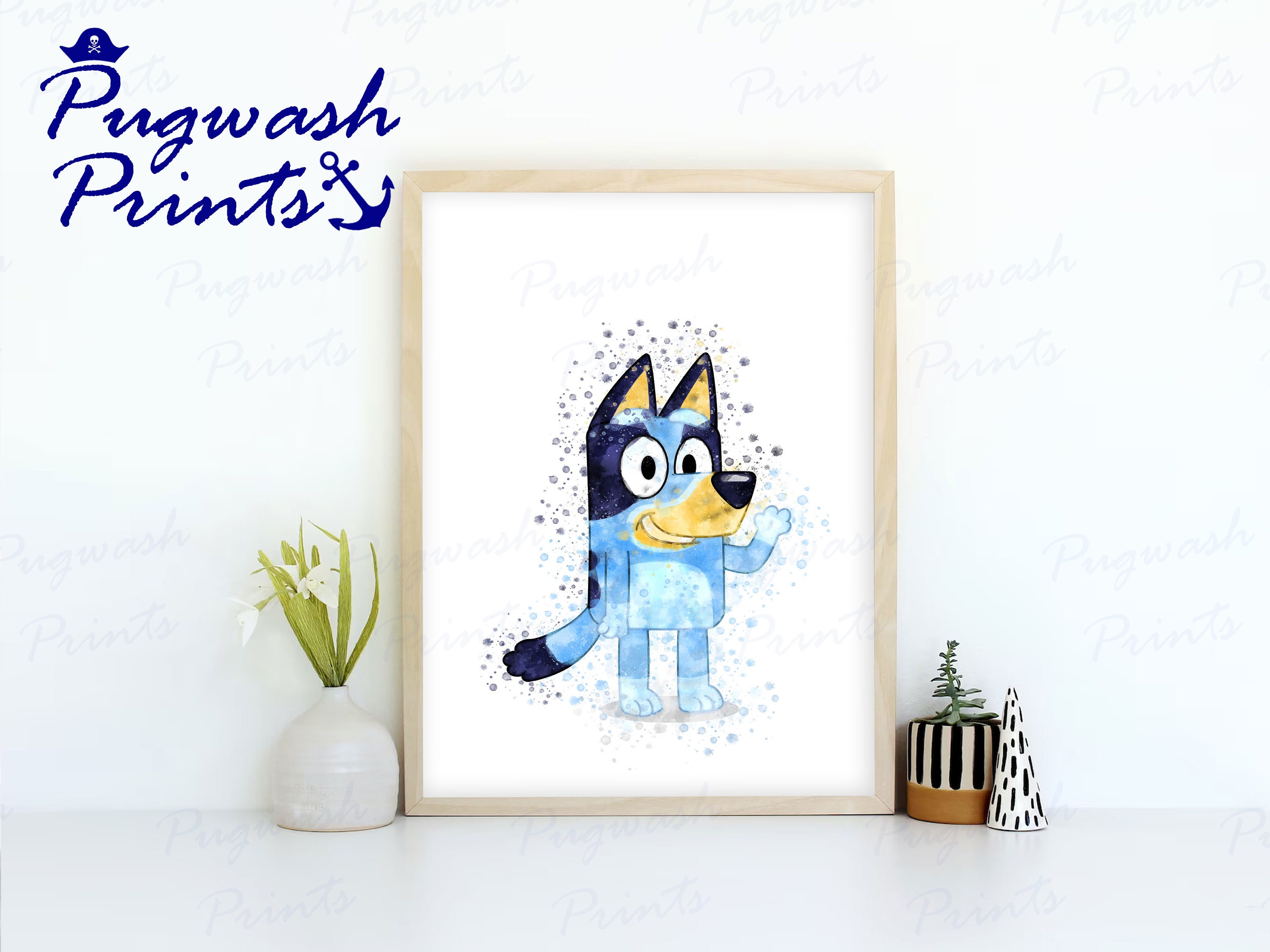 Bluey Print 'BLUEY' Character Watercolour Splash Art, Home Decor ...