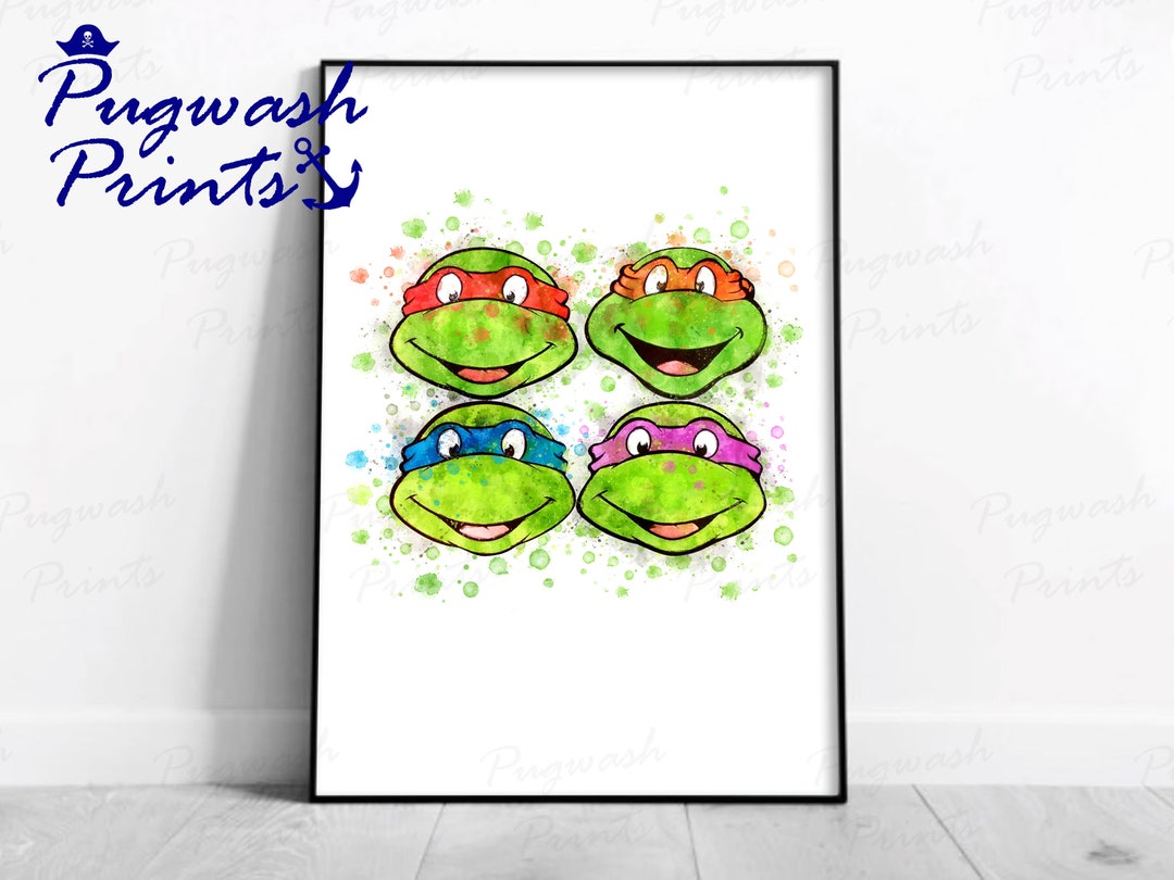 Teenage Mutant Ninja Turtles Print 'TURTLE FACES' Character Watercolour ...