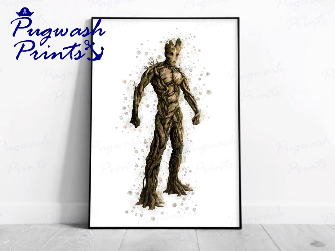 Superhero Print 'GROOT' Watercolour Splash Art - Etsy