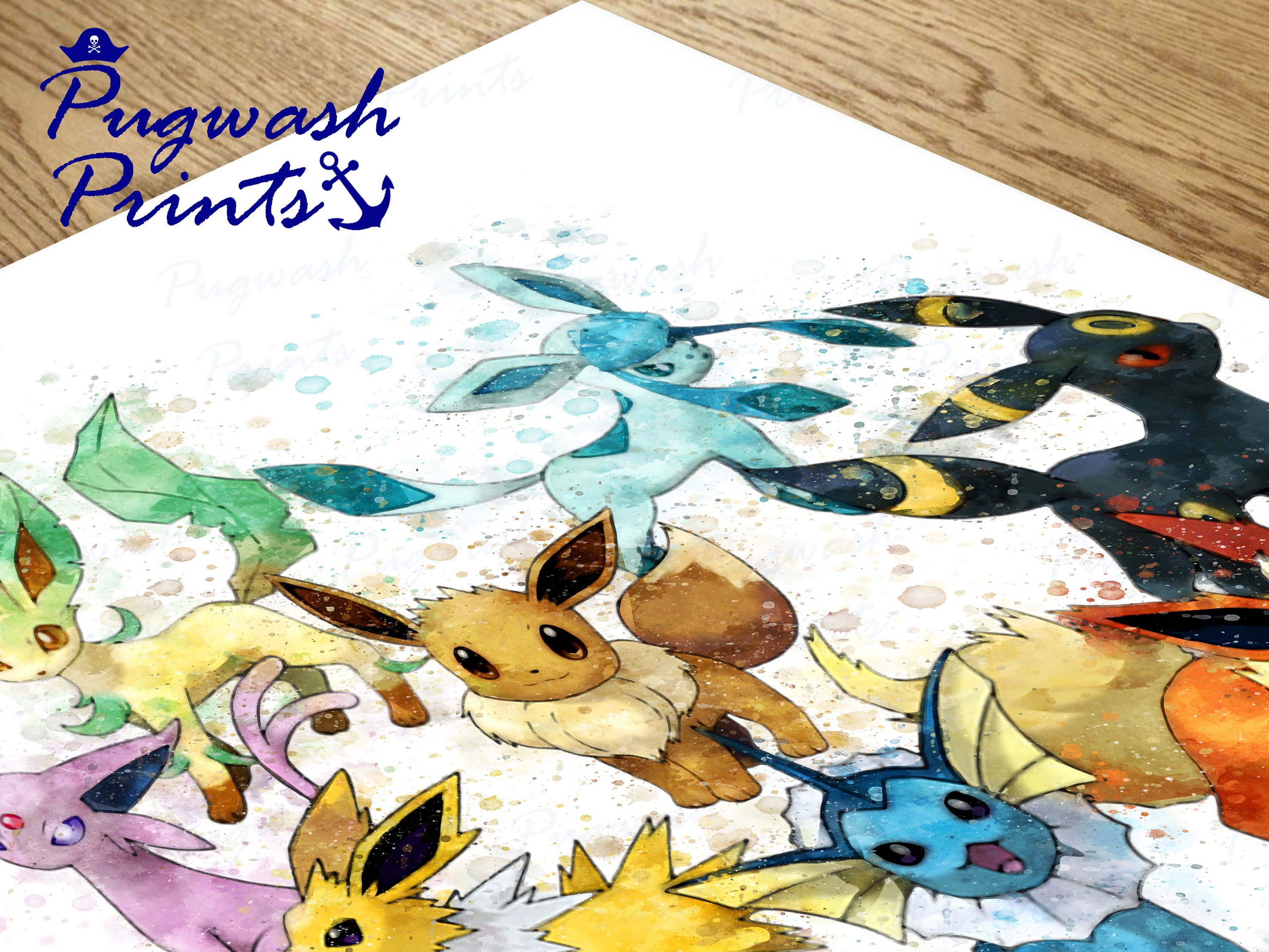 Pokemon Print 'EEVEE EVOLUTIONS' Watercolour Splash Art, Character ...