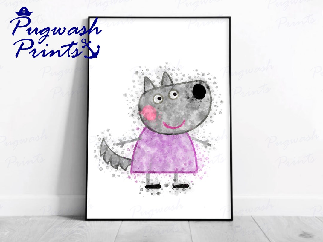 Peppa Pig Print 'WENDY WOLF' Watercolour Splash Art, Character Print ...