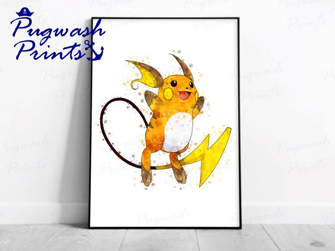Pokemon Print 'RAICHU' Watercolour Splash Art, Character Print, Poster ...