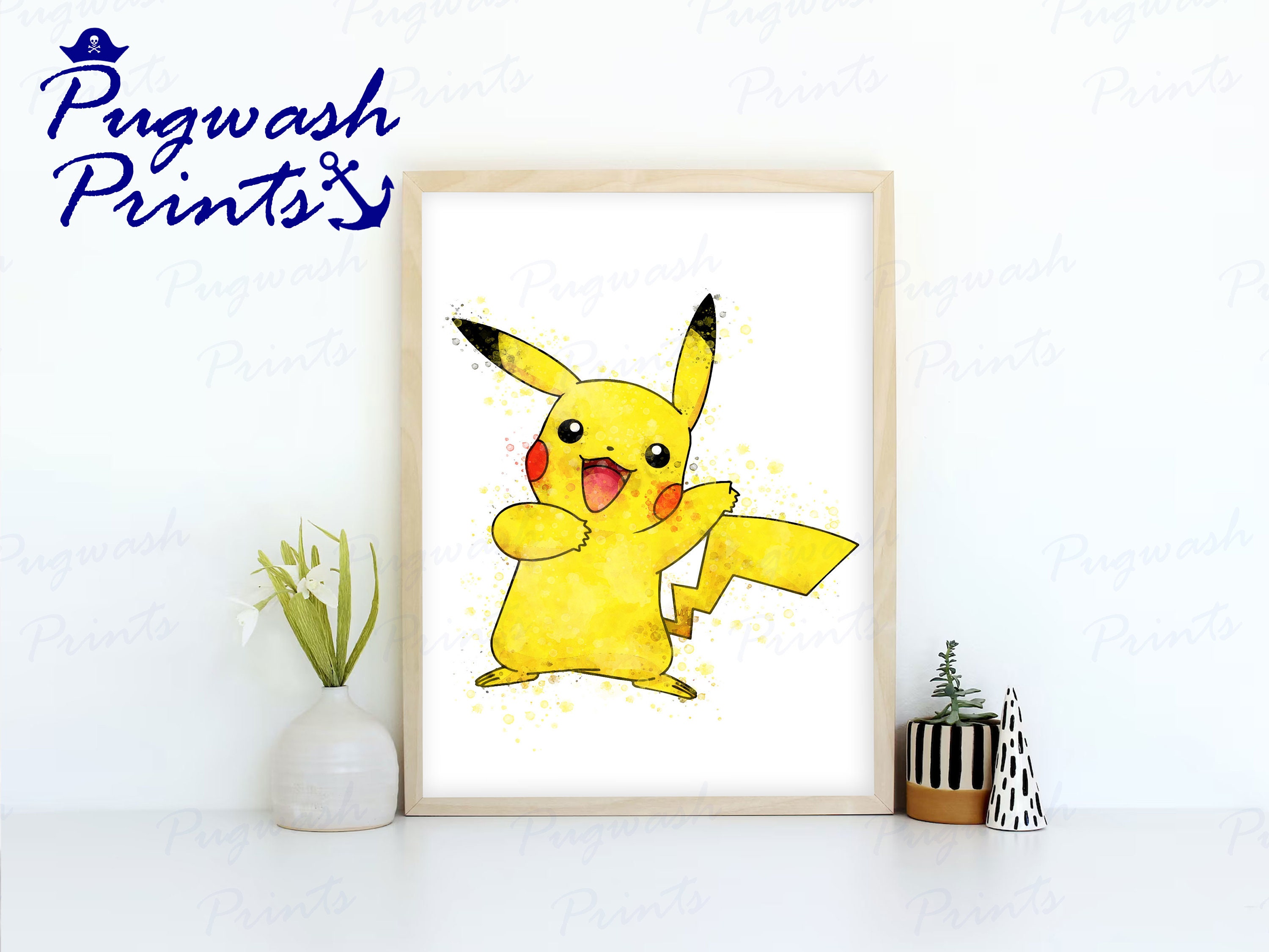 Pokemon Print 'PIKACHU' Watercolour Splash Art, Character Print, Poster ...