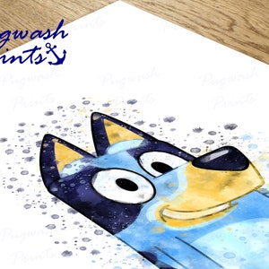 Bluey Print 'BLUEY' Character Watercolour Splash Art, Home Decor ...