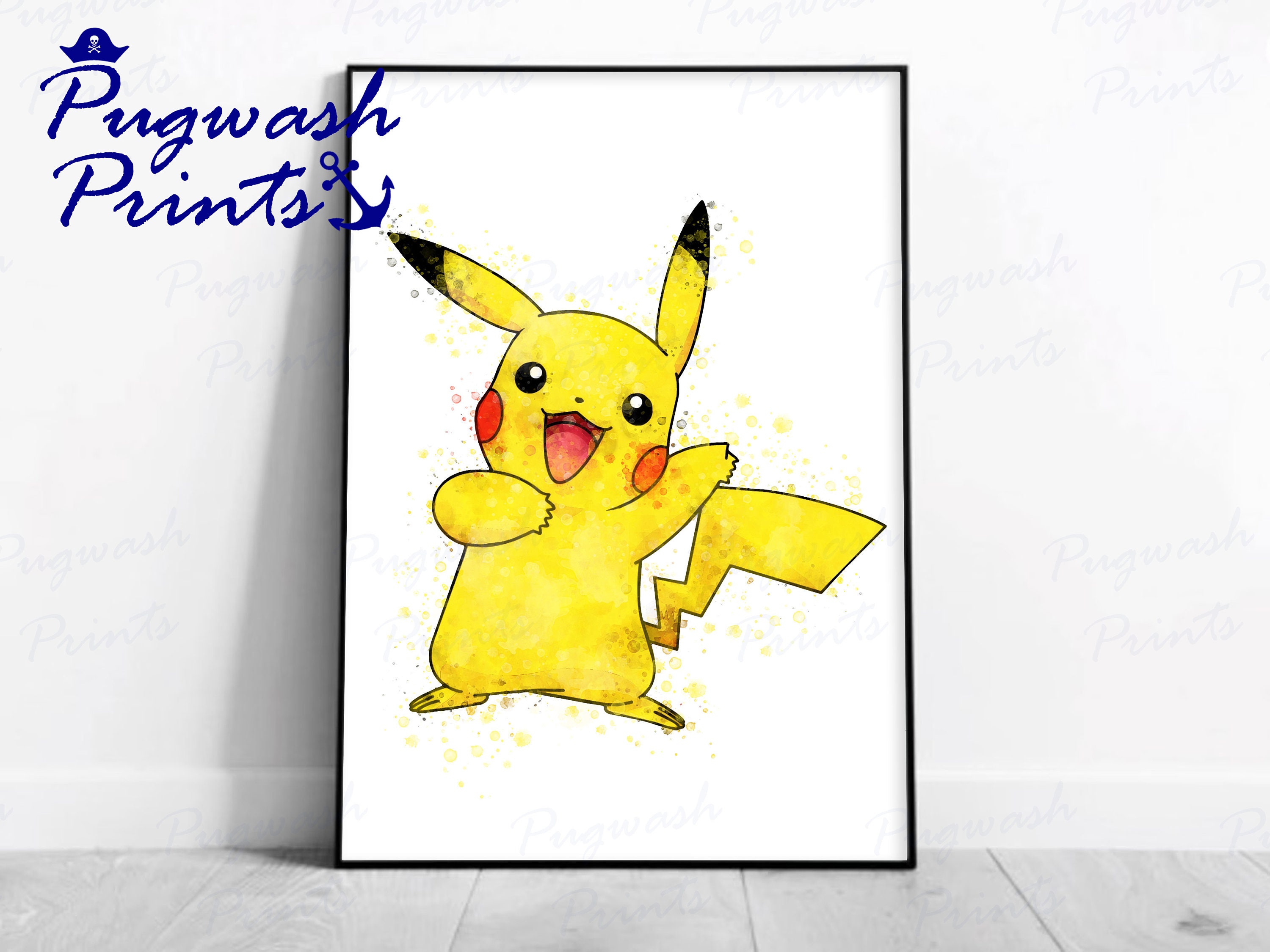 Pokemon Print 'PIKACHU' Watercolour Splash Art, Character Print, Poster ...