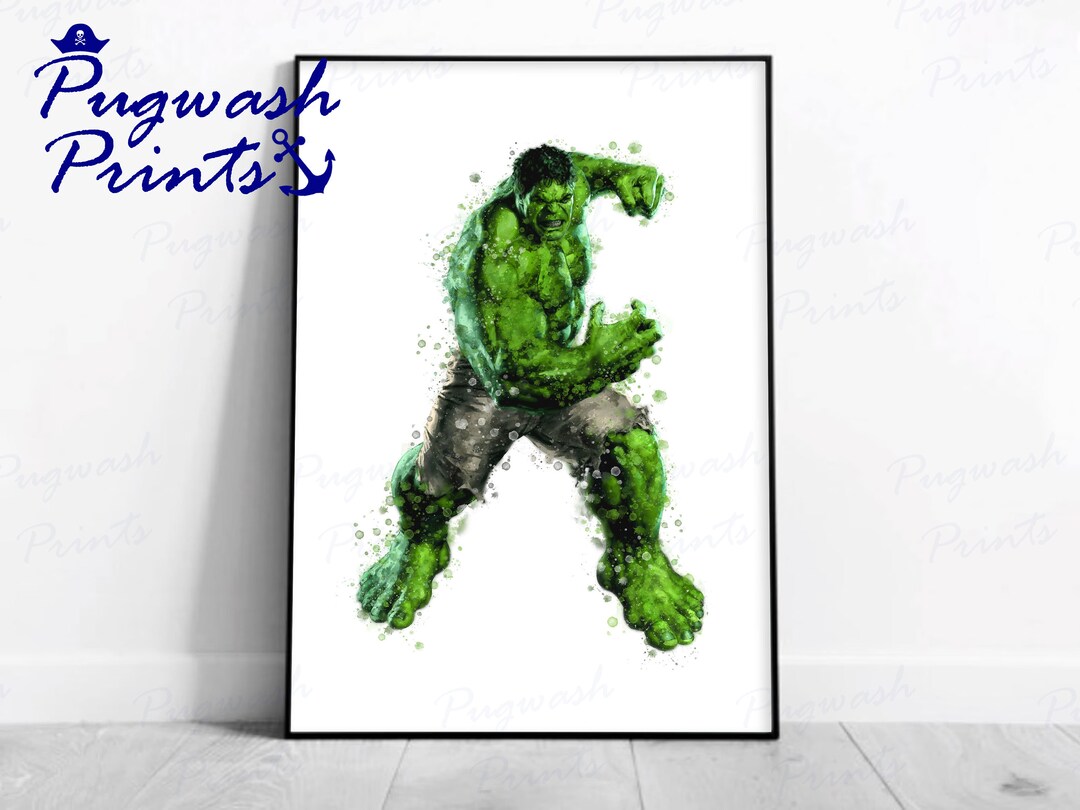 Superhero Print 'THE HULK ' Watercolour Splash Art, Marvel, Avengers ...