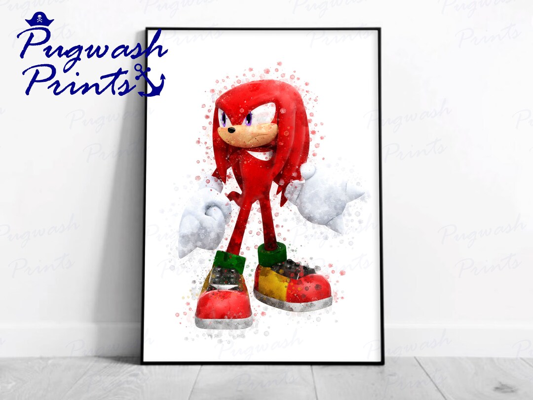 Gaming Print 'KNUCKLES THE ECHIDNA' Sonic Watercolour Splash Art ...