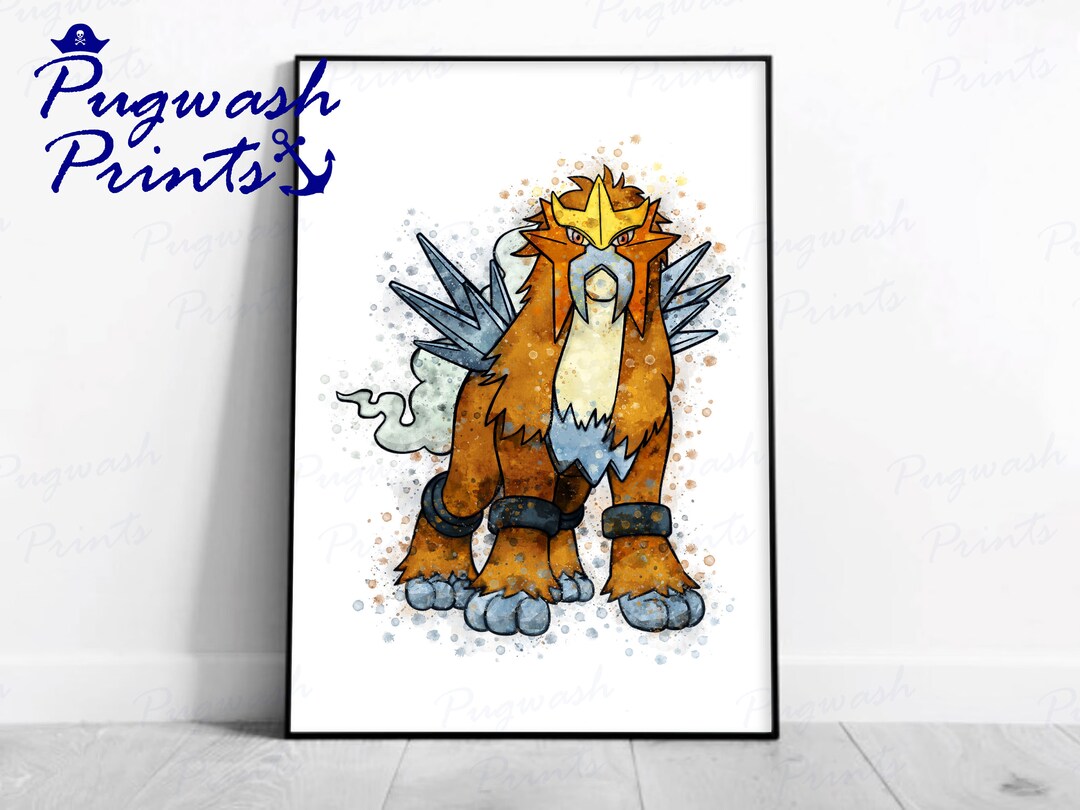 Pokemon Print 'ENTEI' Watercolour Splash Art, Character Print, Kids ...