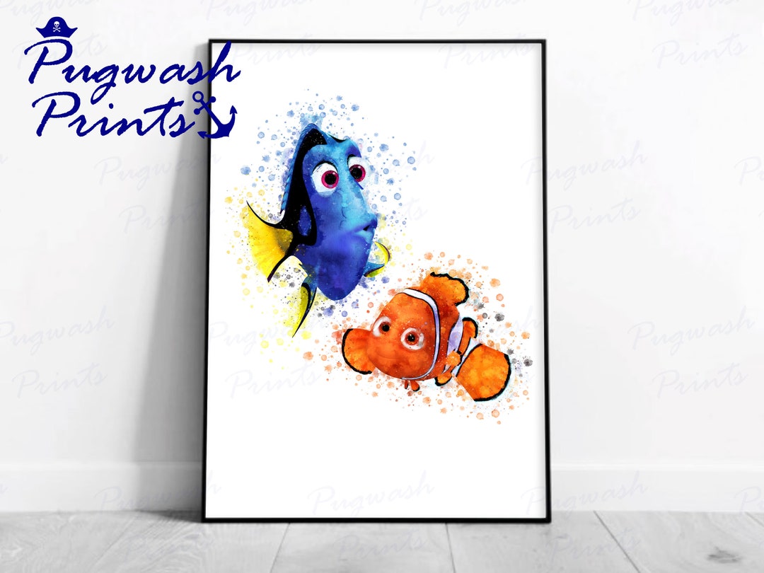 Disney Pixar 'NEMO & DORI' Finding Nemo Character Print Watercolour ...