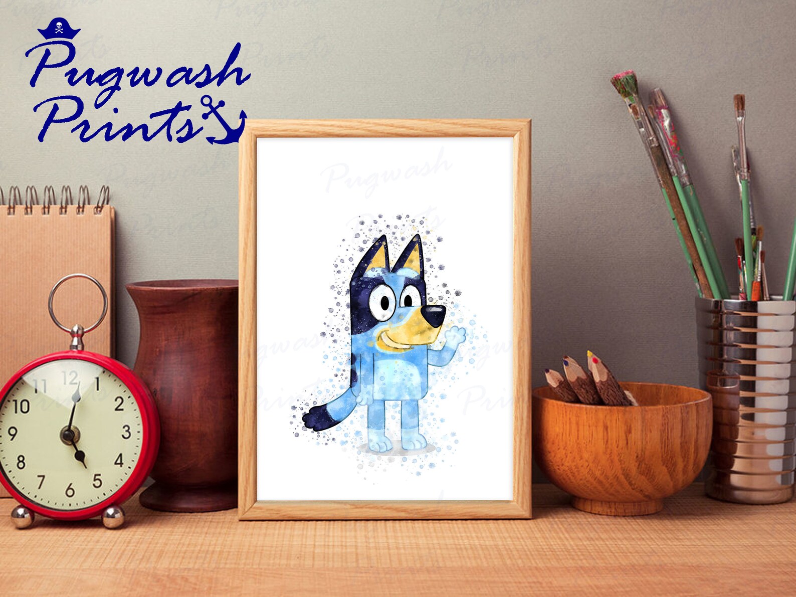 Bluey Print 'BLUEY' Character Watercolour Splash Art, Home Decor ...