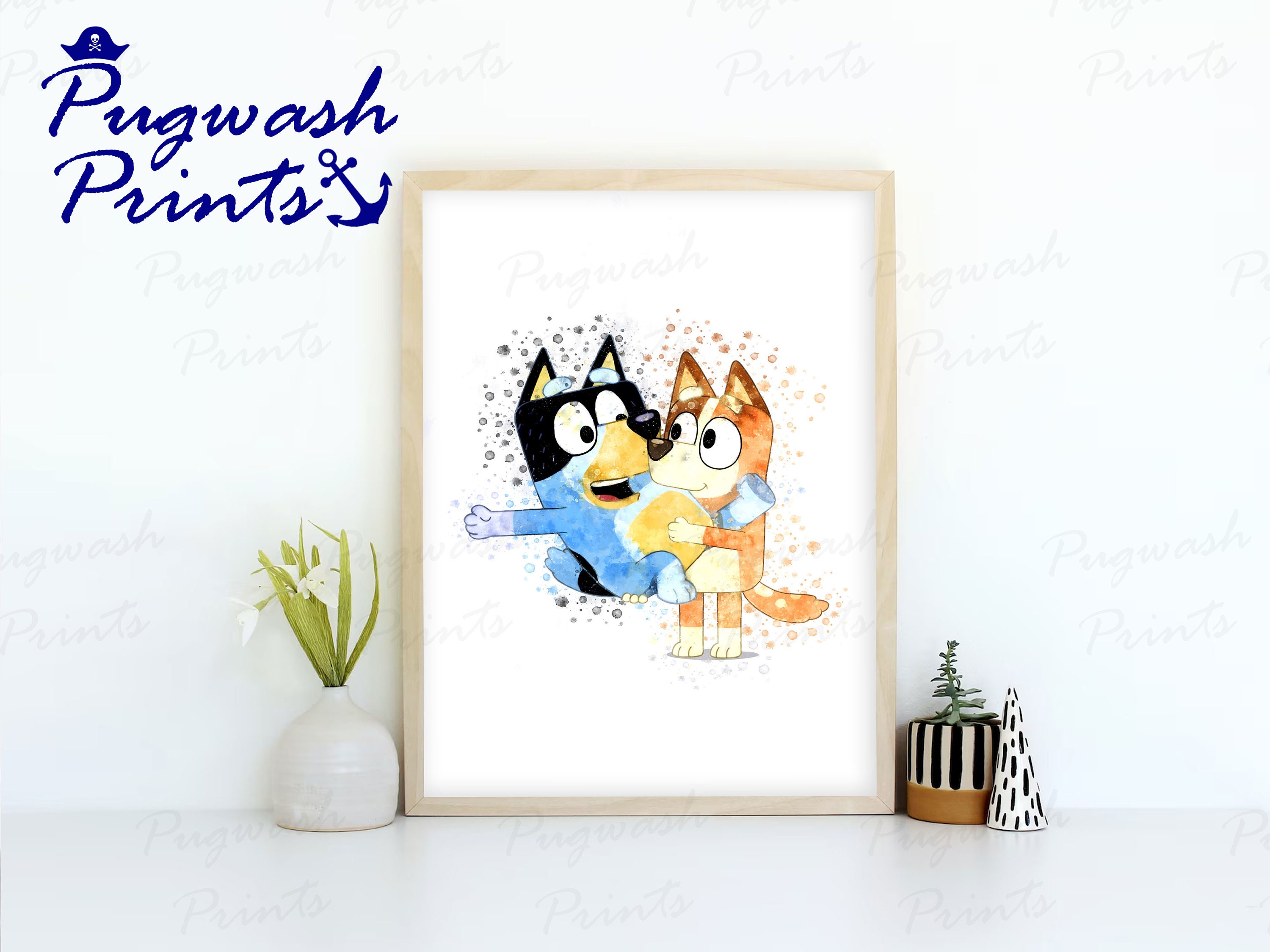 Bluey Print 'BANDIT AND CHILLI' Character Watercolour Splash Art, Home ...