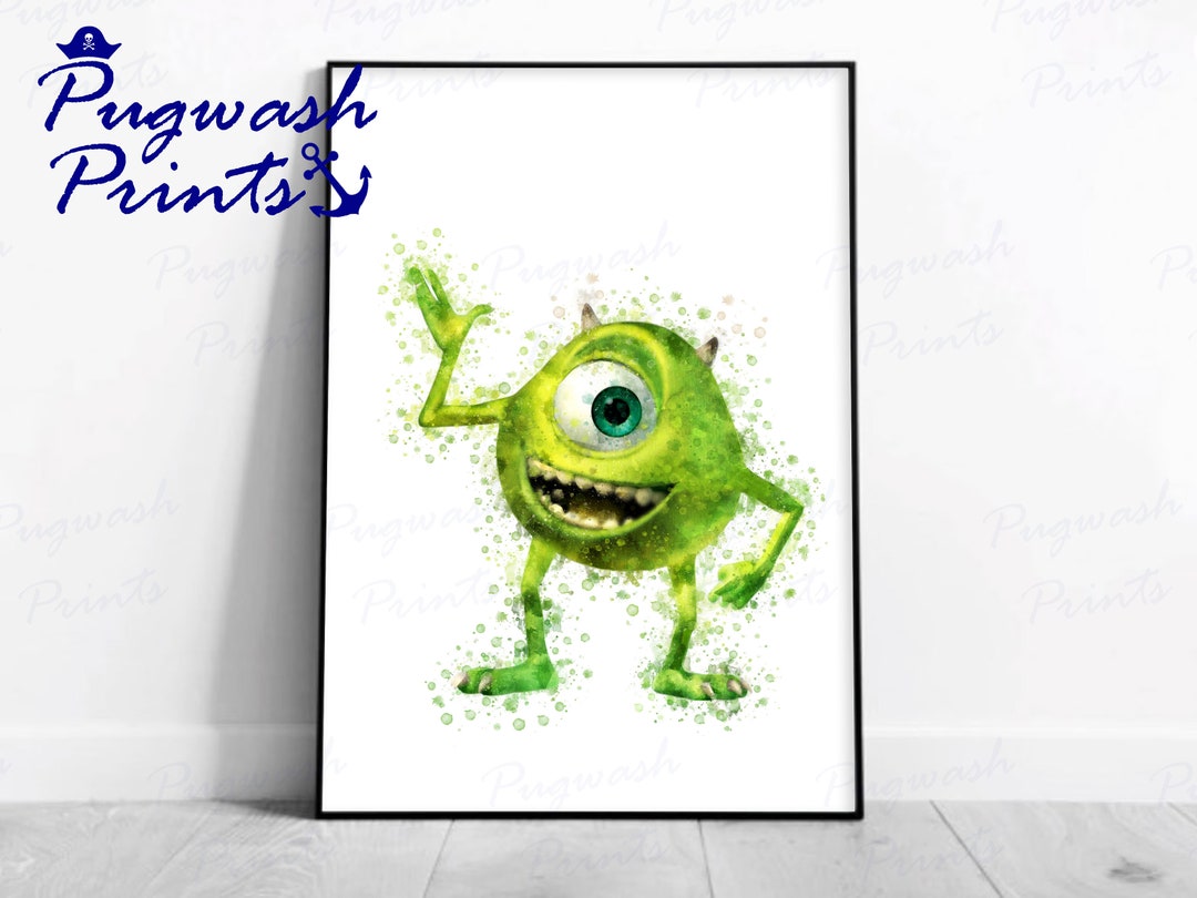 Disney Pixar 'MIKE WAZOWSKI' Monsters INC Character Print Watercolour ...