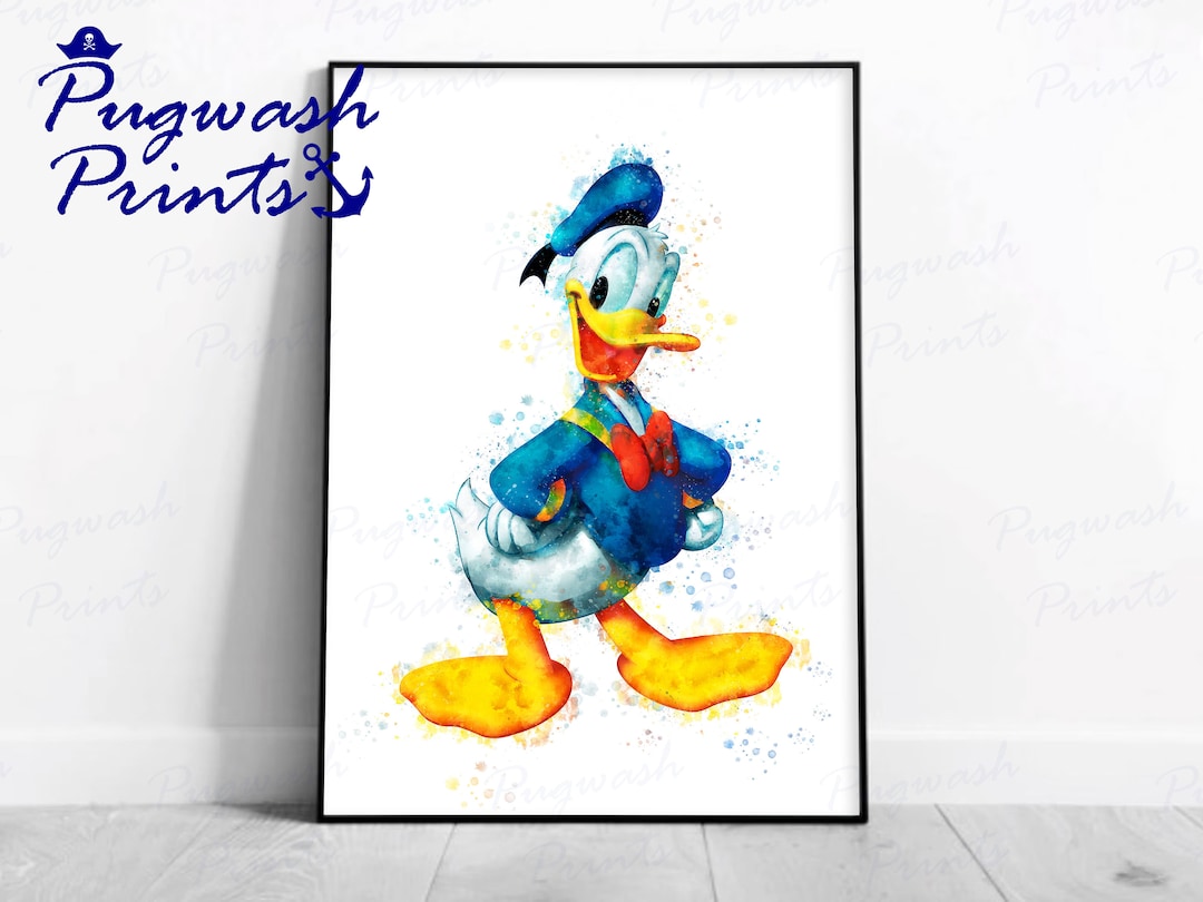 Disney 'DONALD DUCK' Character Print Watercolour Splash Art, Character ...