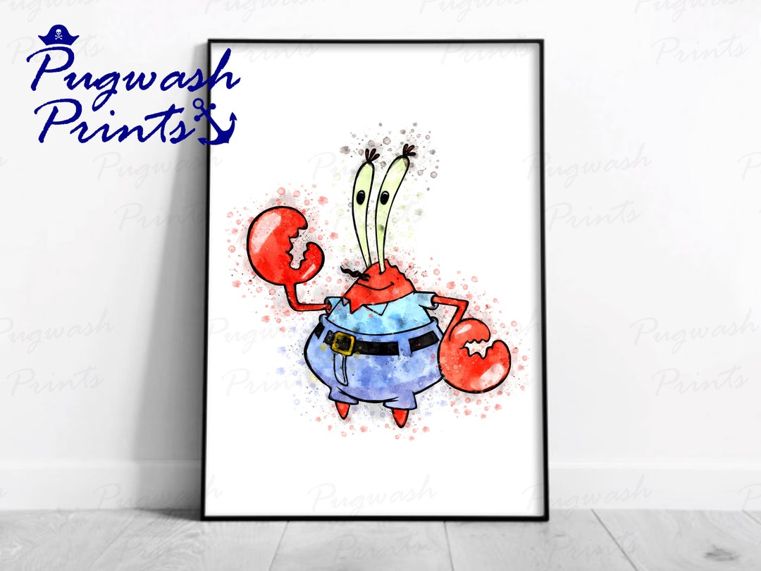 Spongebob Squarepants Print 'MR KRABS' Character Watercolour Splash Art ...