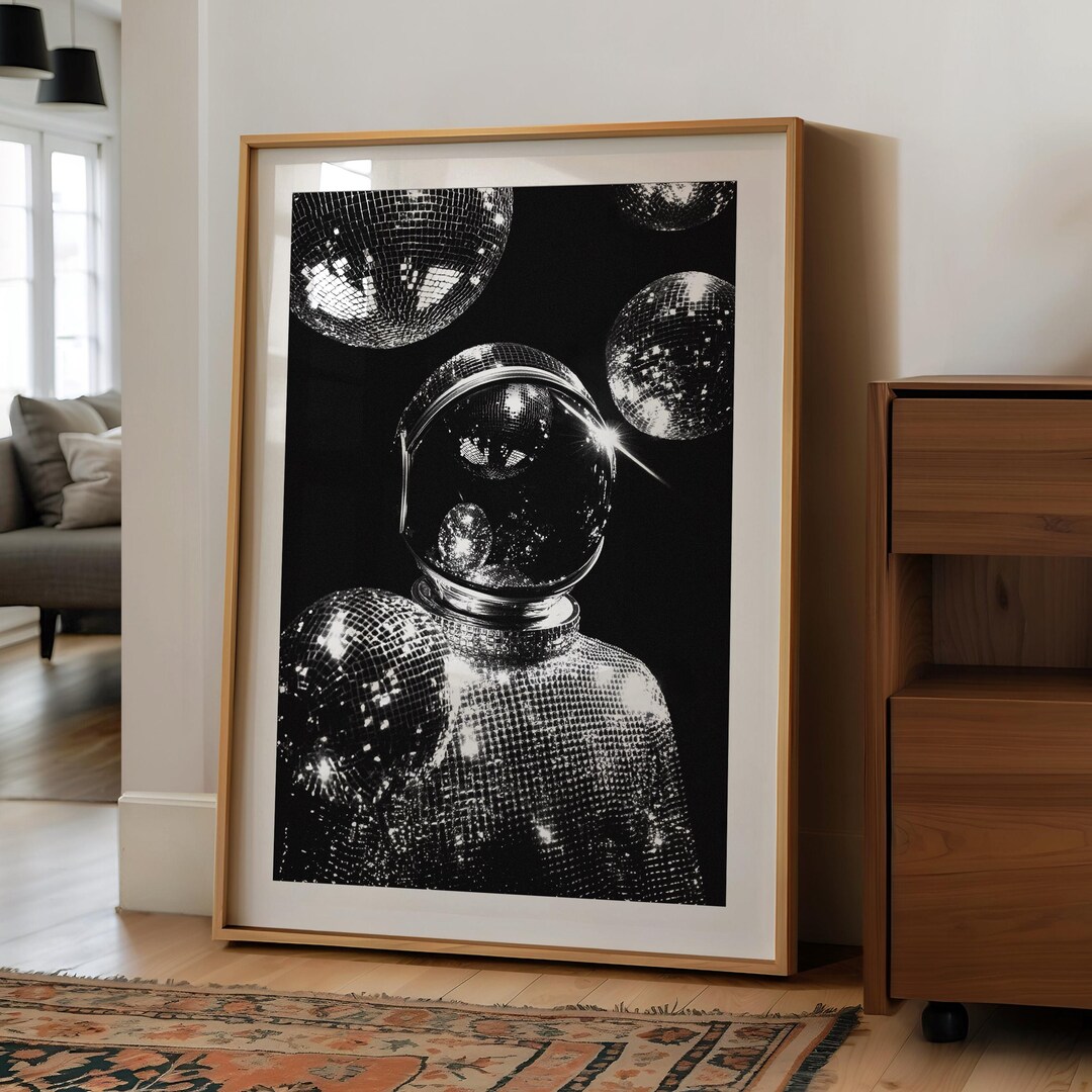 Disco Ball Art Print Martian Space Suit Wall Art Discoball Poster Black ...