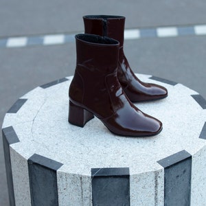 Handmade Burgundy Patent Leather Boots for Women |stylish Women’s ...