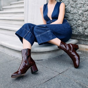 Handmade Burgundy Patent Leather Boots for Women |stylish Women’s ...