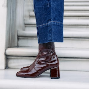 Handmade Burgundy Patent Leather Boots for Women |stylish Women’s ...