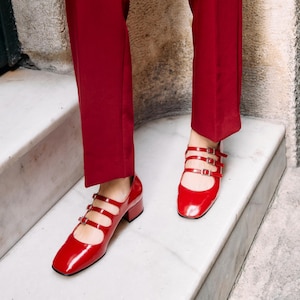Elegant Red Leather Mary Jane Shoes for Women - Etsy