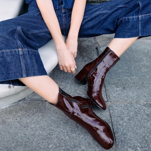Handmade Burgundy Patent Leather Boots for Women |stylish Women’s ...