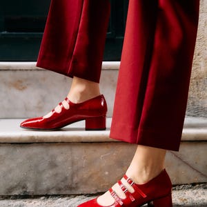 Elegant Red Leather Mary Jane Shoes for Women - Etsy