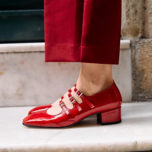 Elegant Red Leather Mary Jane Shoes for Women - Etsy