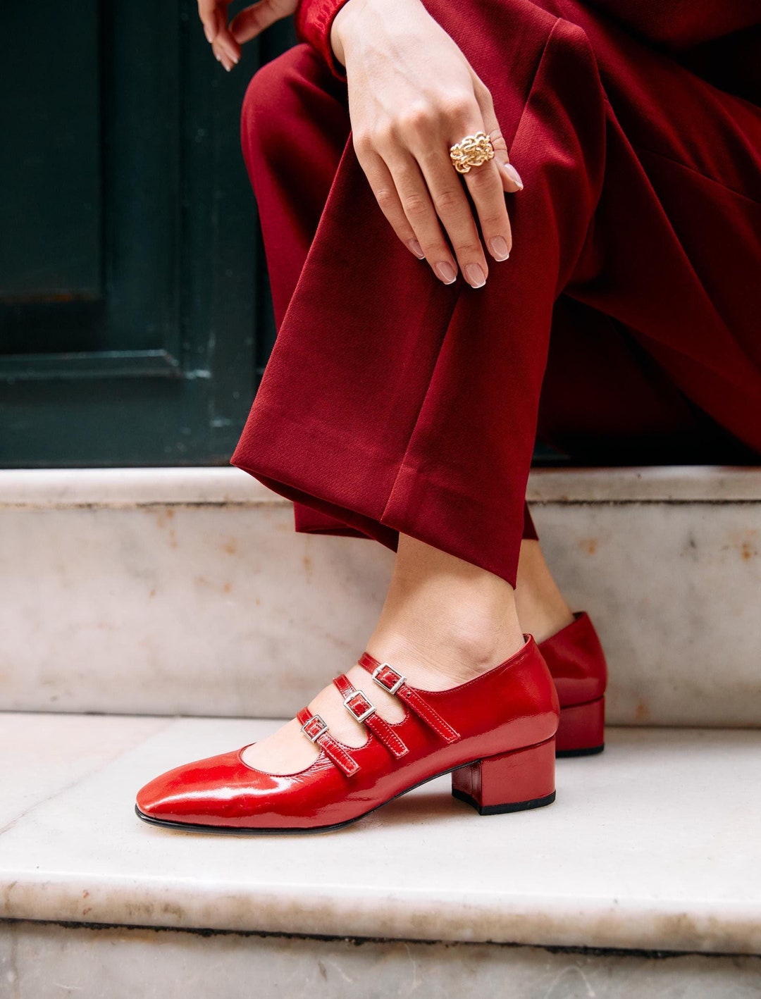 Elegant Red Leather Mary Jane Shoes for Women - Perfect Wedding ...