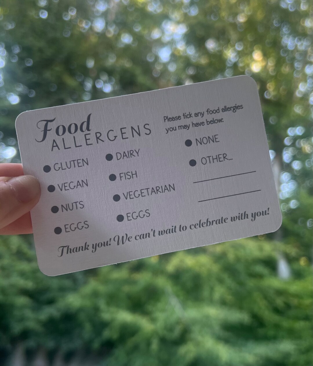 Food Allergens Info Card - Wedding or Event - Etsy