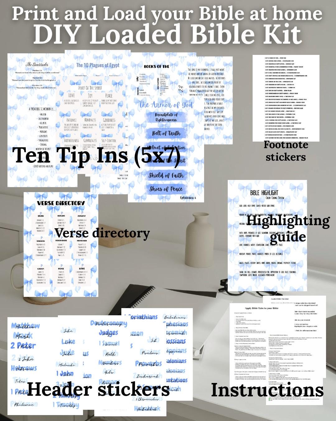 Blue Bow Complete Loaded Bible Printout Kit | PDF Print | Tip Ins ...