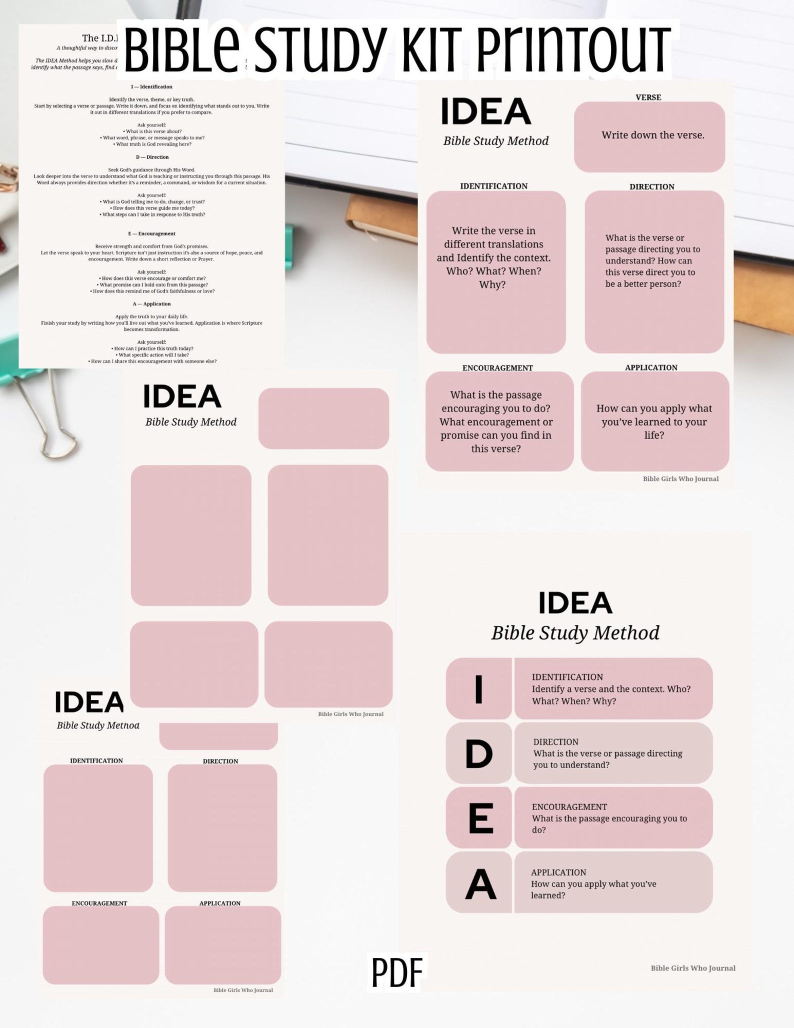 IDEA Bible Study Kit | Printable Bible Study | Bible Study Page | Blank ...