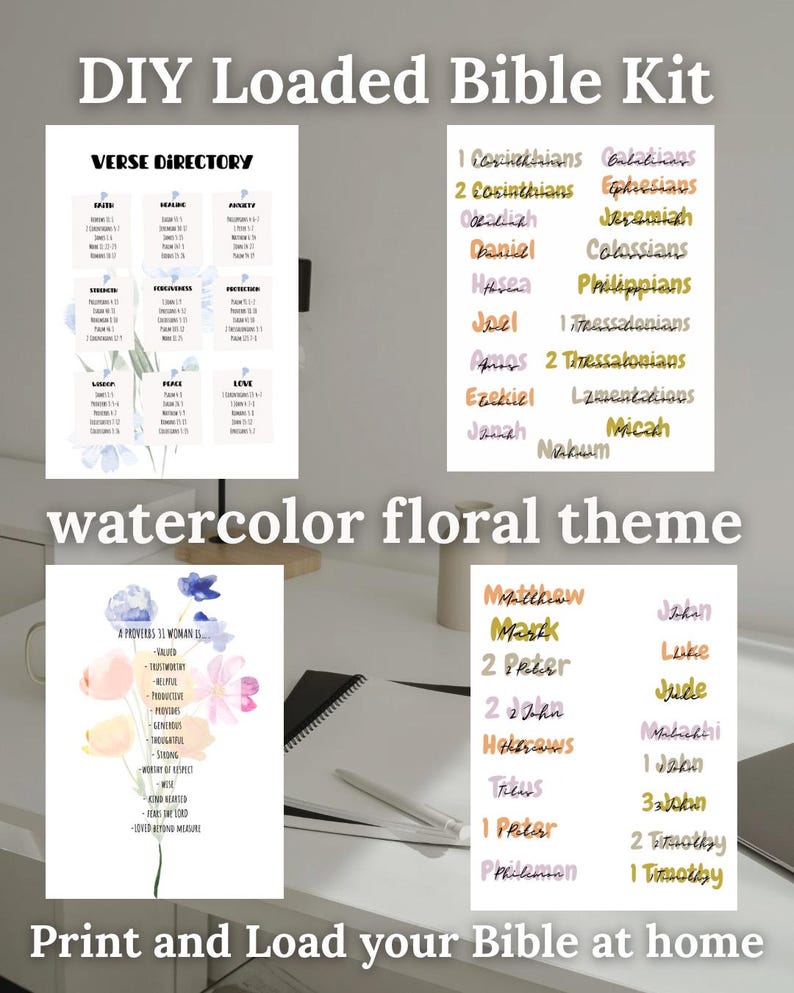 Watercolor Floral Complete Loaded Bible Printout Kit | PDF Print | Tip ...