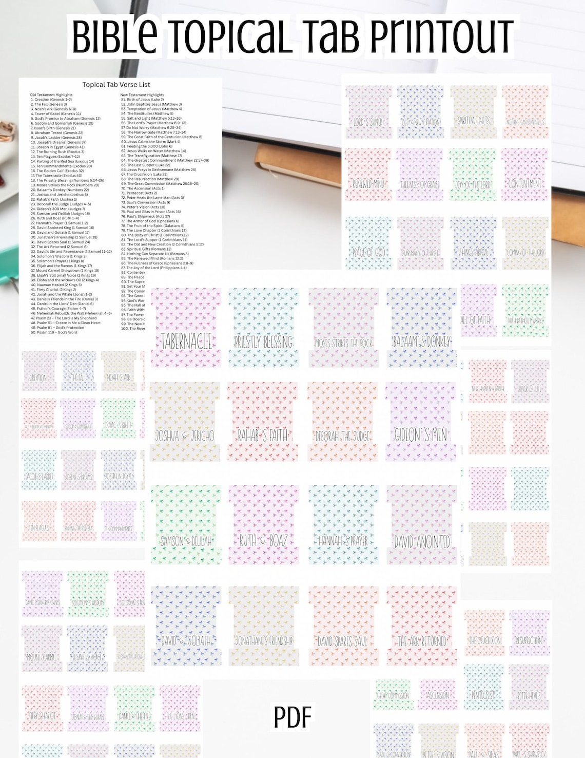 100 Topical Bible Tabs Printout With Verse List Bow Pattern - Etsy