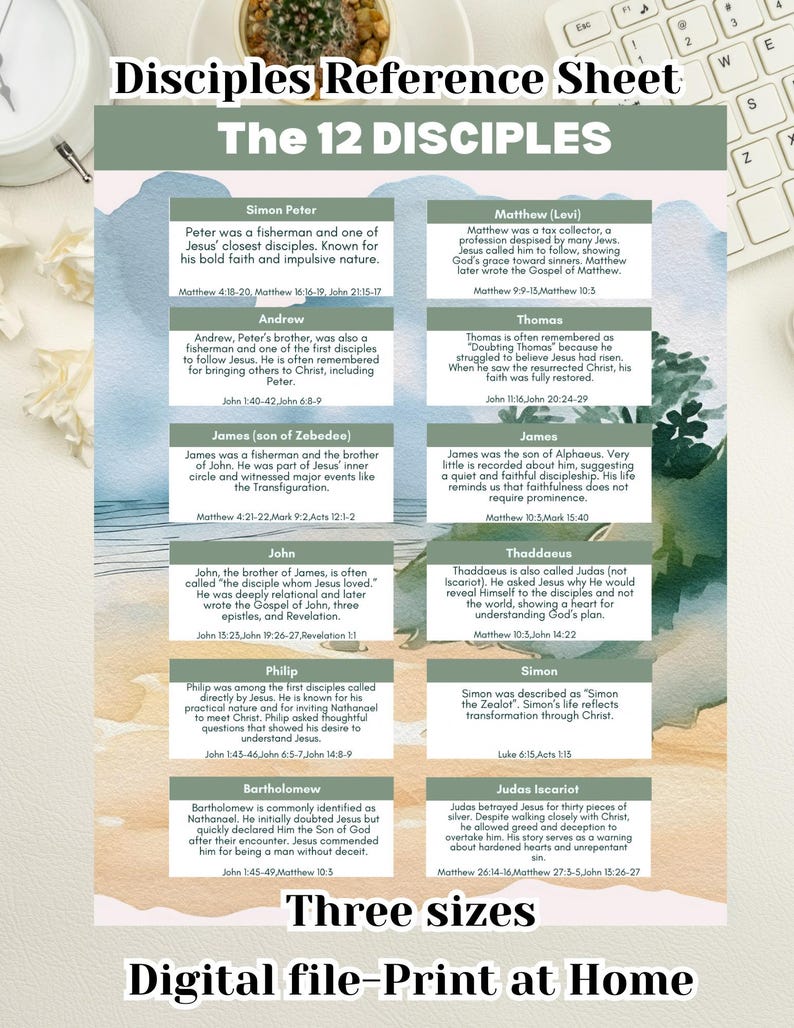 12 DISCIPLES Resource Printout for Bible Tip Ins and Bible Study ...