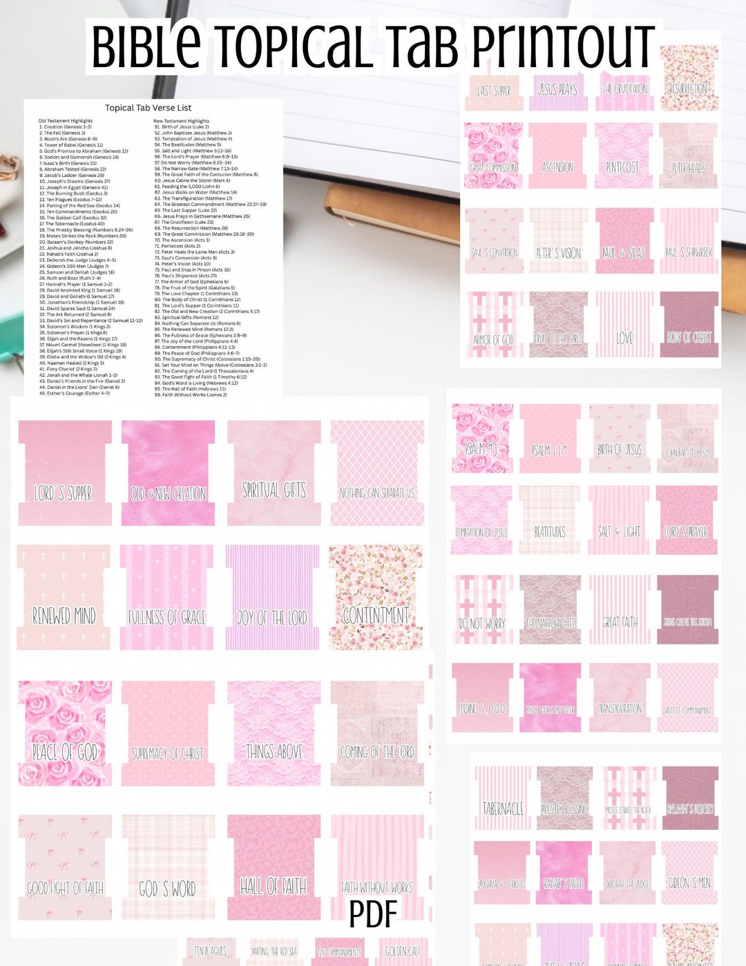 100 Topical Bible Tabs Printout With Verse List Pink Color Pattern - Etsy