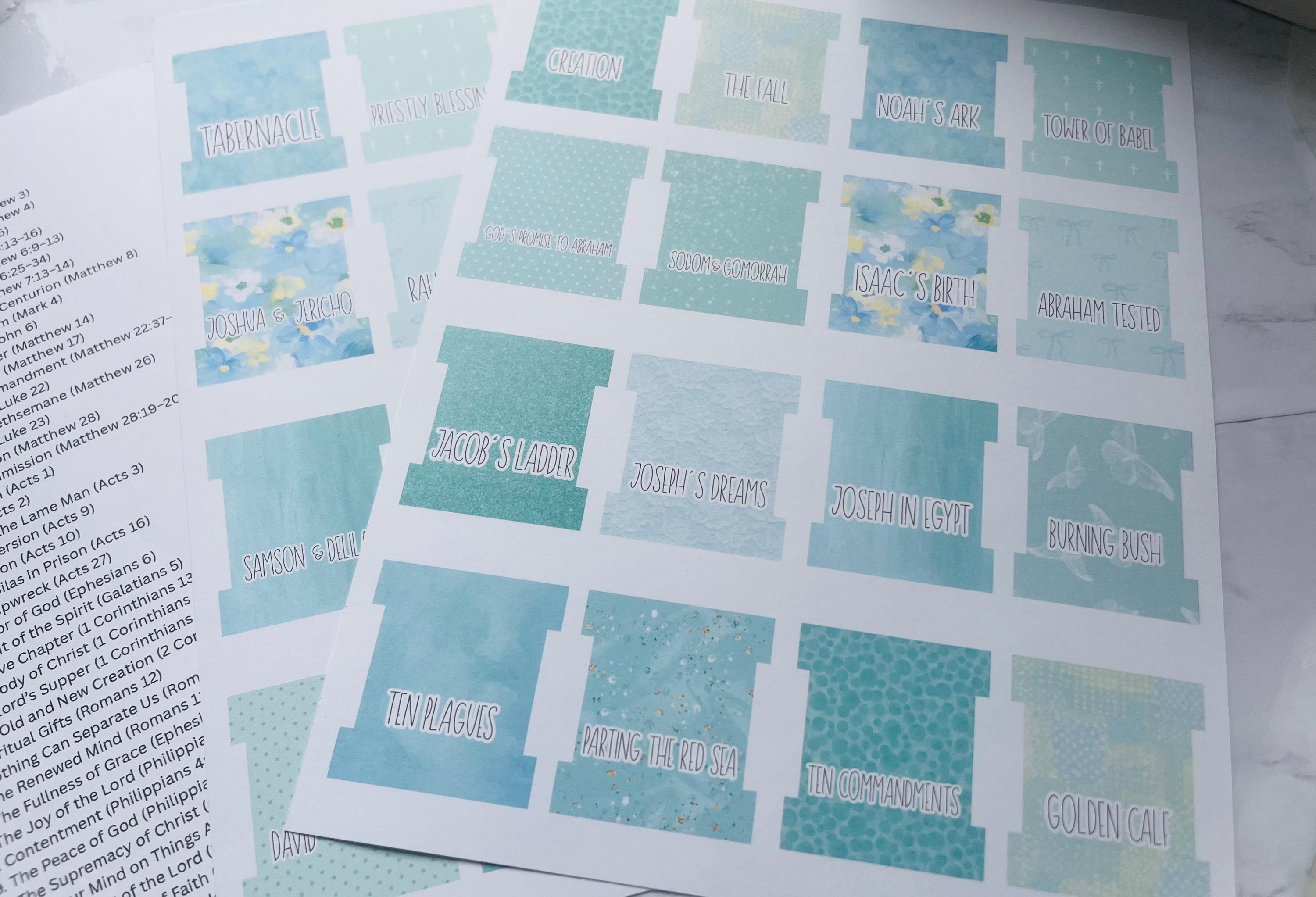 100 Topical Bible Tabs Printout With Verse List Teal and Blue Pattern ...