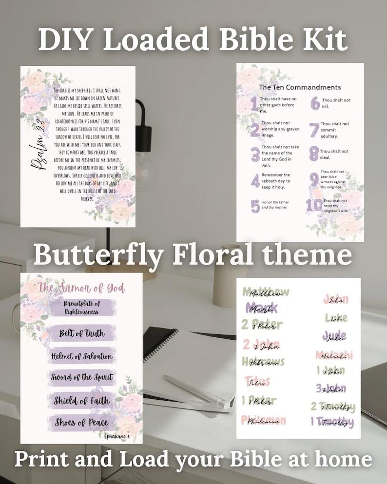 Butterfly Floral Complete Loaded Bible Printout Kit | Tip Ins, Headers ...