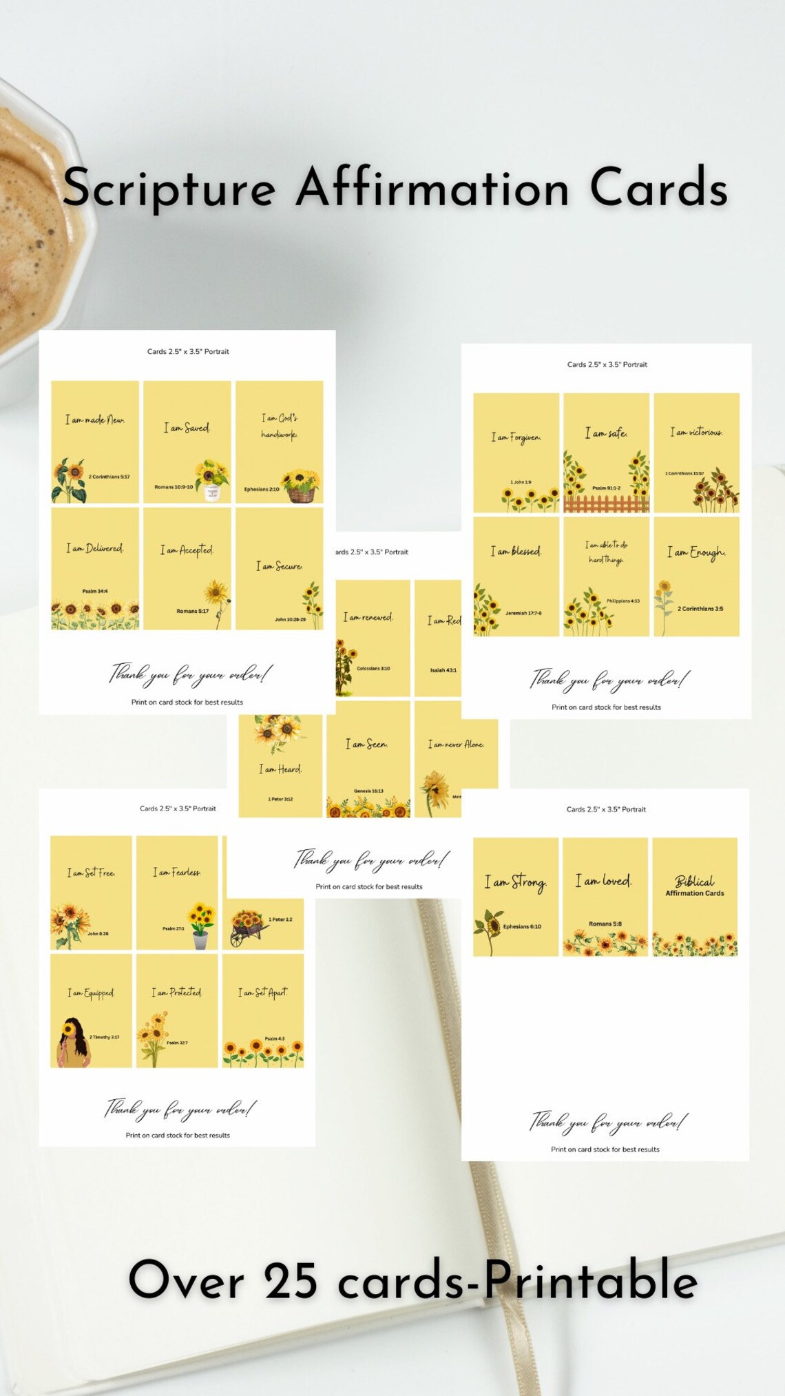 Sunflower Biblical Affirmation Cards Scripture Cards Affirmation ...