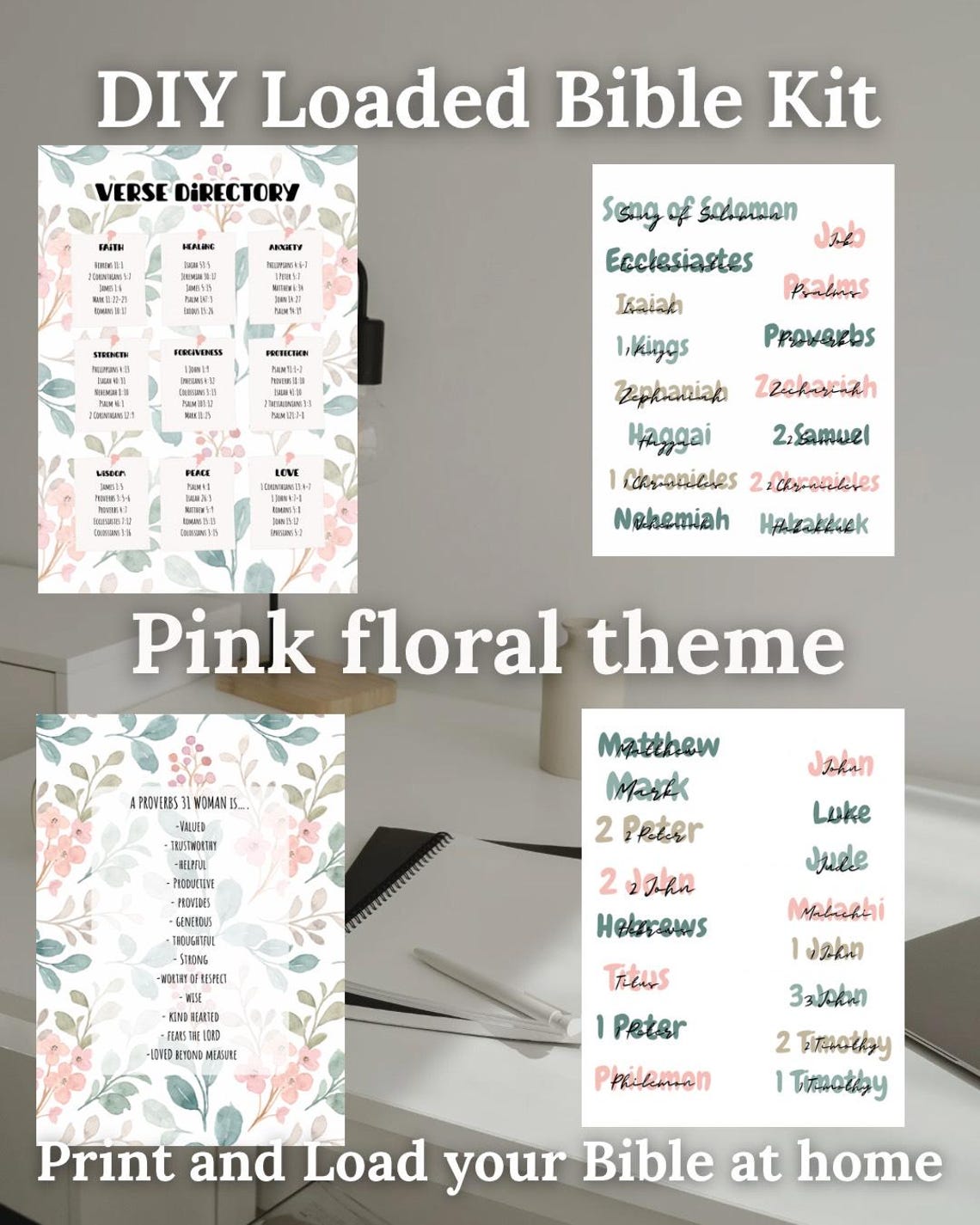 Pink Floral Complete Loaded Bible Printout Kit | PDF Print | Tip Ins ...